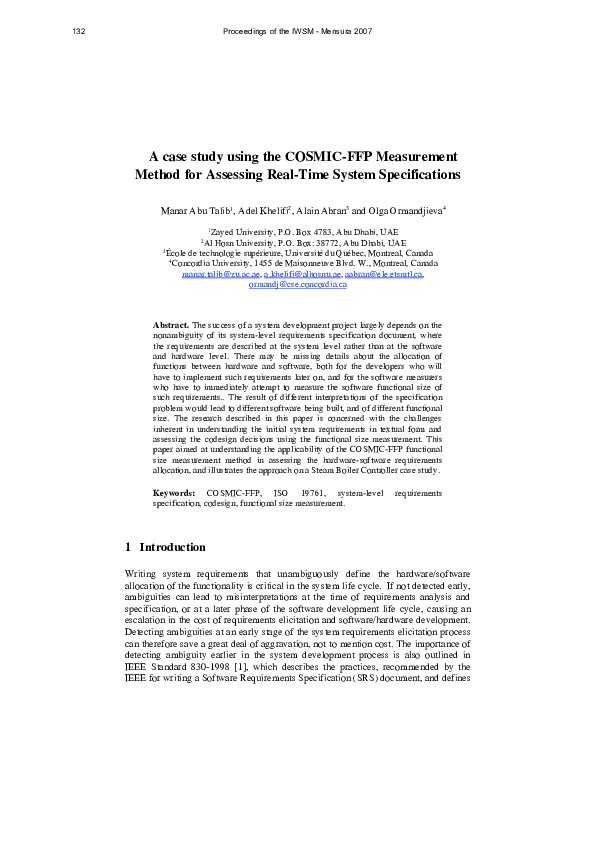 (PDF) A case study using the COSMIC-FFP Measurement Method for Assessing Real-Time System ...