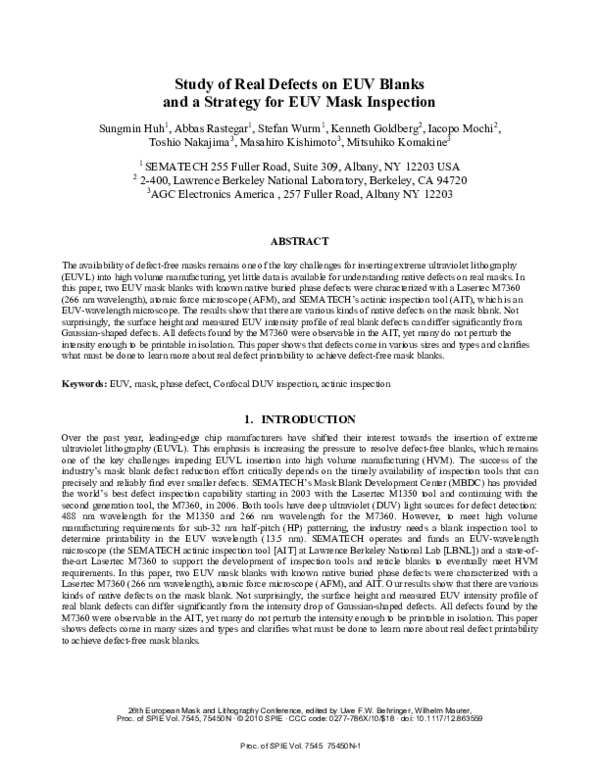 (PDF) Study of real defects on EUV blanks and a strategy for EUV mask ...