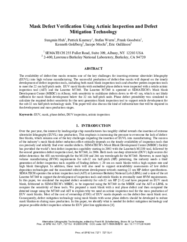 (PDF) Mask defect verification using actinic inspection and defect ...