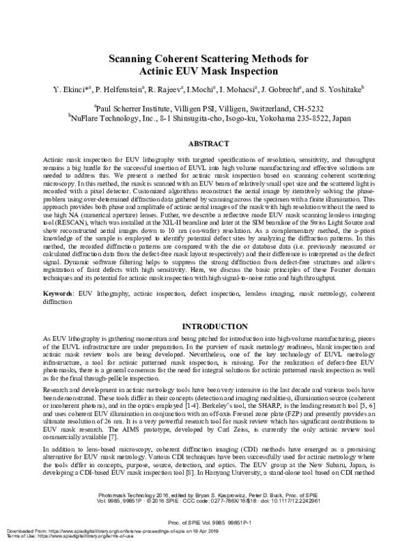 (PDF) Scanning coherent scattering methods for actinic EUV mask inspection