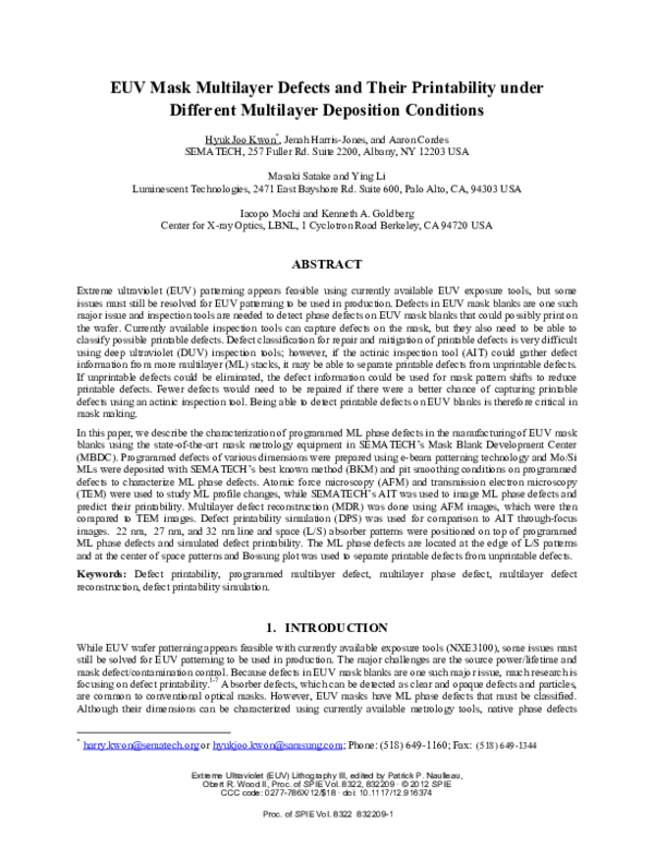(PDF) EUV mask multilayer defects and their printability under ...