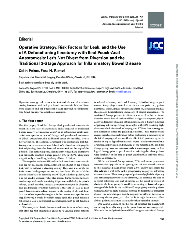 (PDF) Operative Strategy, Risk Factors for Leak, and the Use of A ...