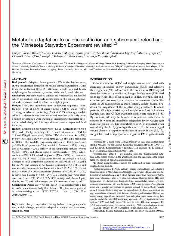 (PDF) Metabolic adaptation to caloric restriction and subsequent ...