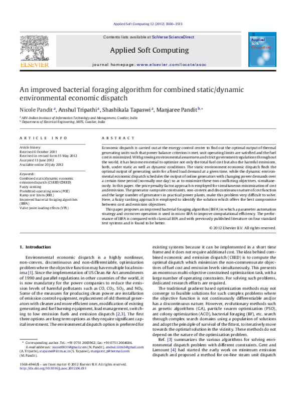 Pdf An Improved Bacterial Foraging Algorithm For Combined Static