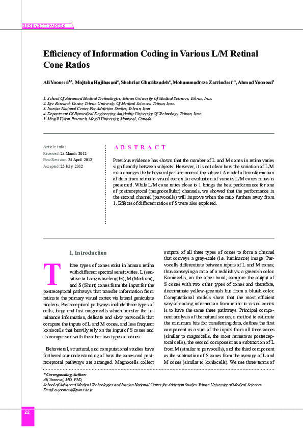 (PDF) Efficiency of Information Coding in Various L/M Retinal Cone Ratios | Shahriar gharibzadeh ...