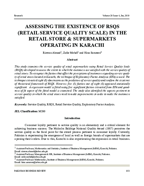 (PDF) ASSESSING THE EXISTENCE OF RSQS (RETAIL SERVICE QUALITY SCALE) IN ...