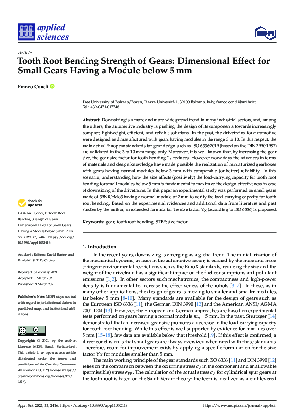 (PDF) Tooth Root Bending Strength of Gears: Dimensional Effect for ...