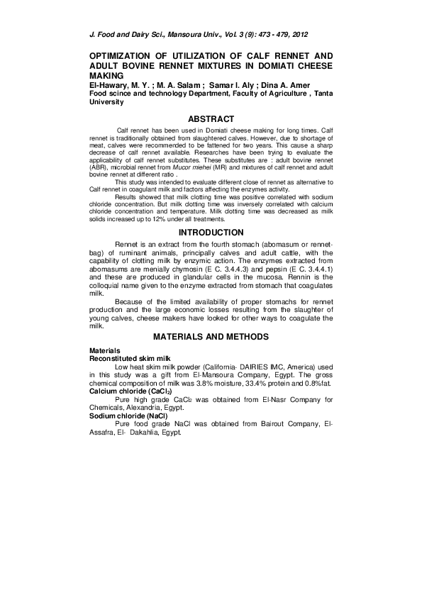 (PDF) Optimization of Utilization of Calf Rennet and Adult Bovine ...