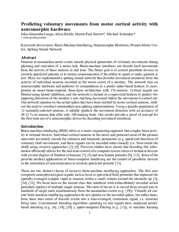 (PDF) Predicting voluntary movements from motor cortical activity with ...