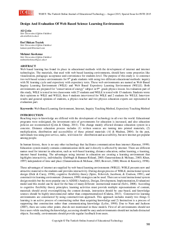 (PDF) Design and Evaluation of Web Based Science Learning Environments