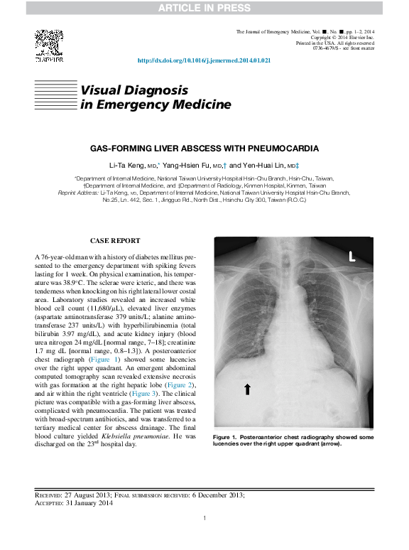 (PDF) Gas-Forming Liver Abscess with Pneumocardia