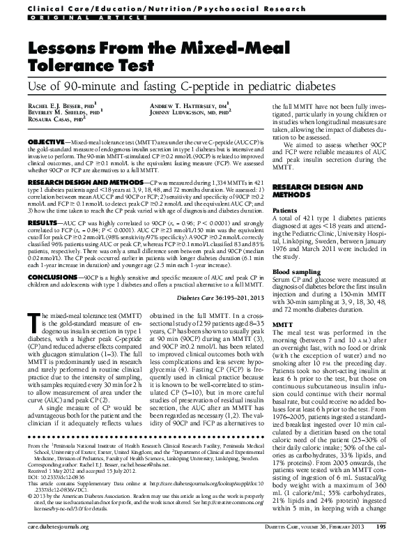 (PDF) Lessons From the Mixed-Meal Tolerance Test: Use of 90-minute and ...