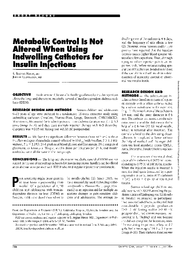 (PDF) Metabolic control is not altered when using indwelling catheters ...