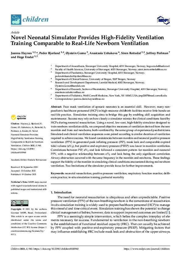 (PDF) Novel Neonatal Simulator Provides High-Fidelity Ventilation ...