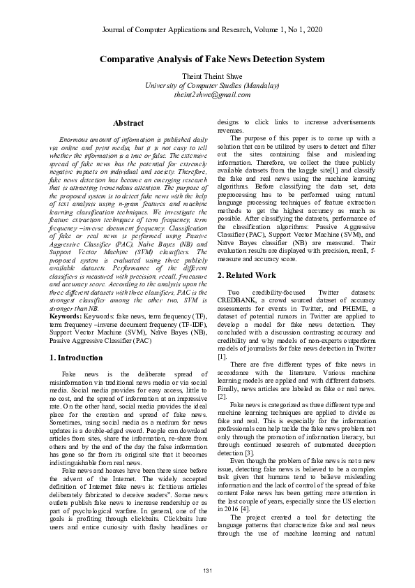 (PDF) Comparative Analysis of Fake News Detection System