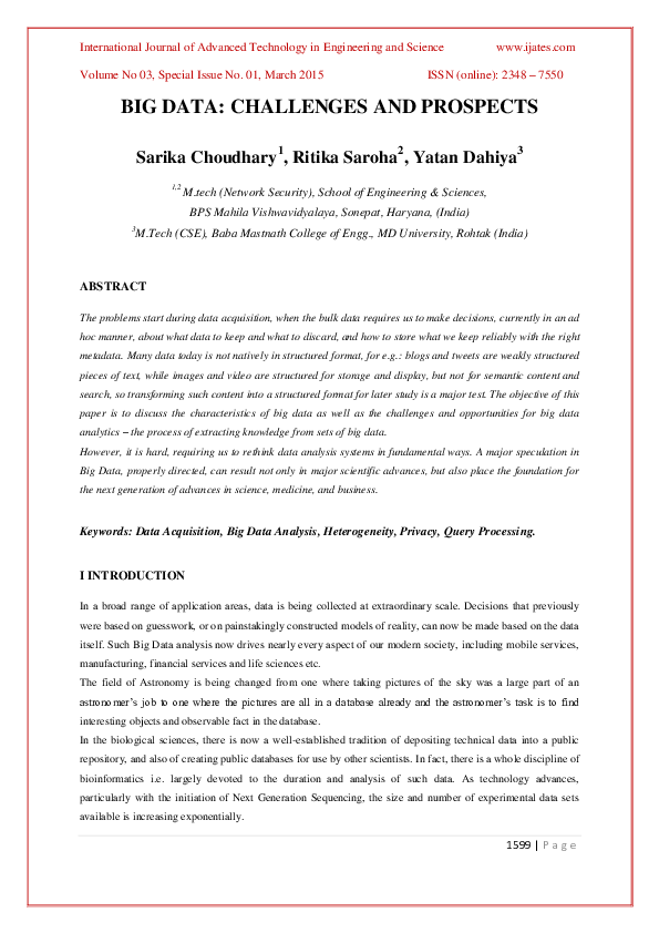 (PDF) Big Data: Challenges and Prospects