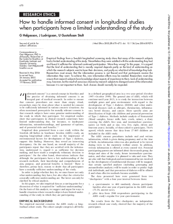 (PDF) How to handle informed consent in longitudinal studies when ...