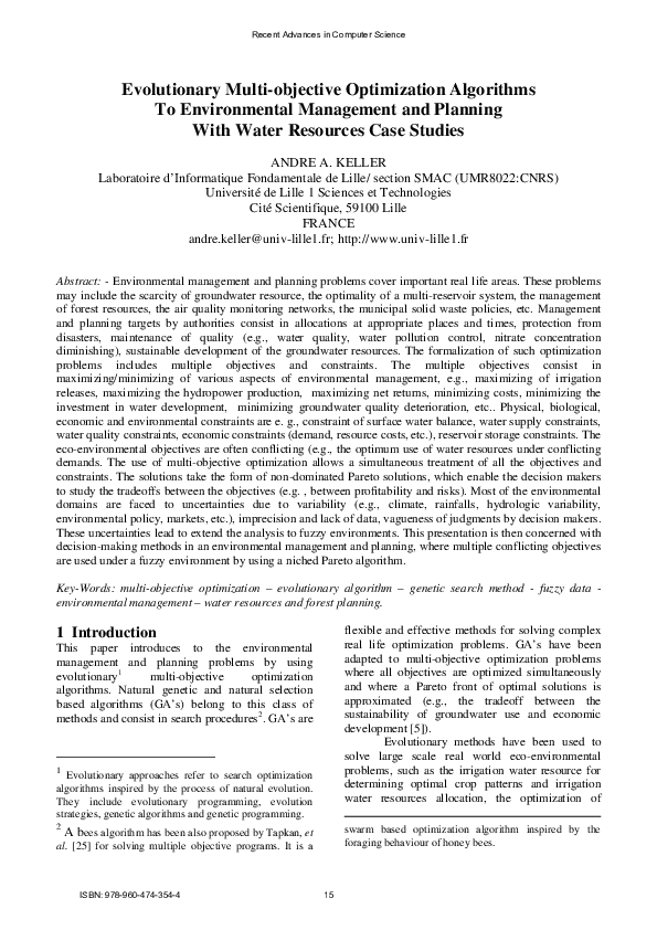 (PDF) Evolutionary Multi-objective Optimization Algorithms To Environmental Management and ...