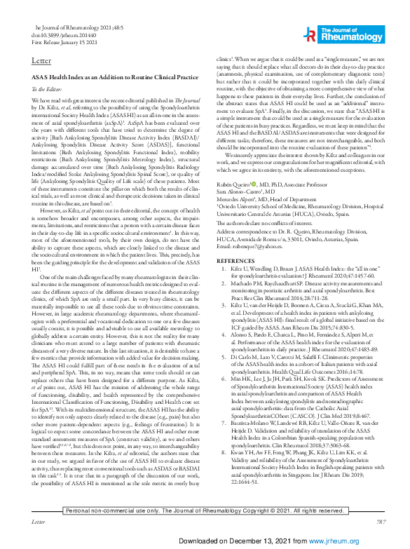 (PDF) ASAS Health Index as an Addition to Routine Clinical Practice