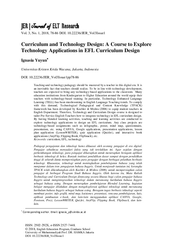 (PDF) Curriculum and Technology Design: A Course to Explore Technology ...
