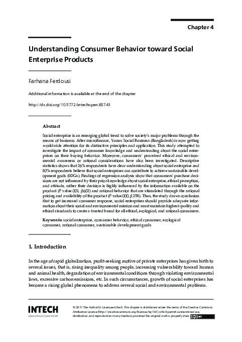 (PDF) Chapter 4 Understanding Consumer Behavior toward Social Enterprise Products