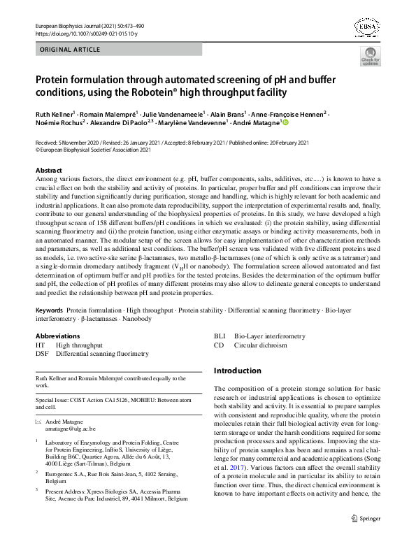(PDF) Protein formulation through automated screening of pH and buffer ...