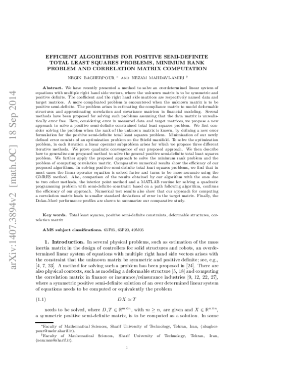 (PDF) Efficient Algorithms for Positive Semi-Definite Total Least ...