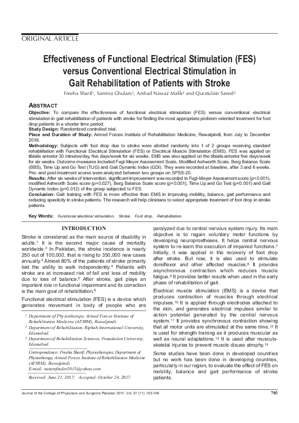 (PDF) Effectiveness of Functional Electrical Stimulation (FES) versus ...