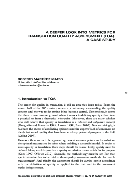 (PDF) A deeper look into metrics for translation quality assessment ...