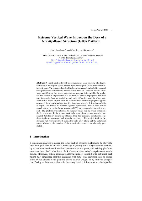 (PDF) Extreme vertical wave impact on the deck of a gravity-based ...