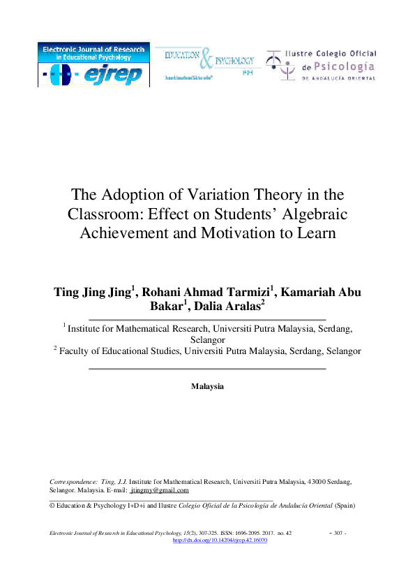 (PDF) The Adoption of Variation Theory in the Classroom: Effect on ...