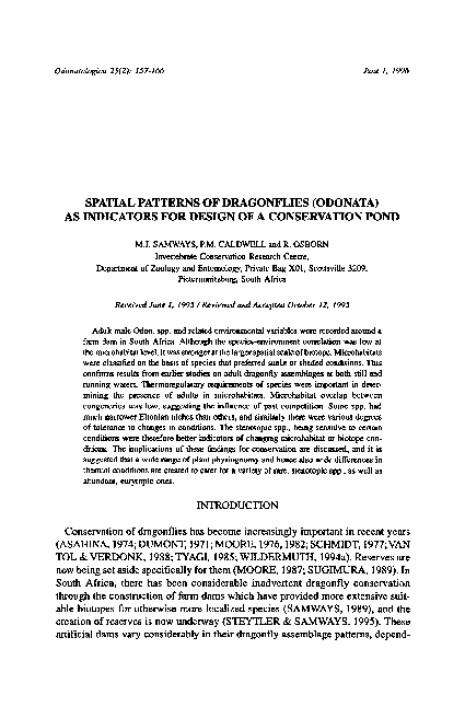 (PDF) Spatial patterns of dragonflies (Odonata) as indicators for ...