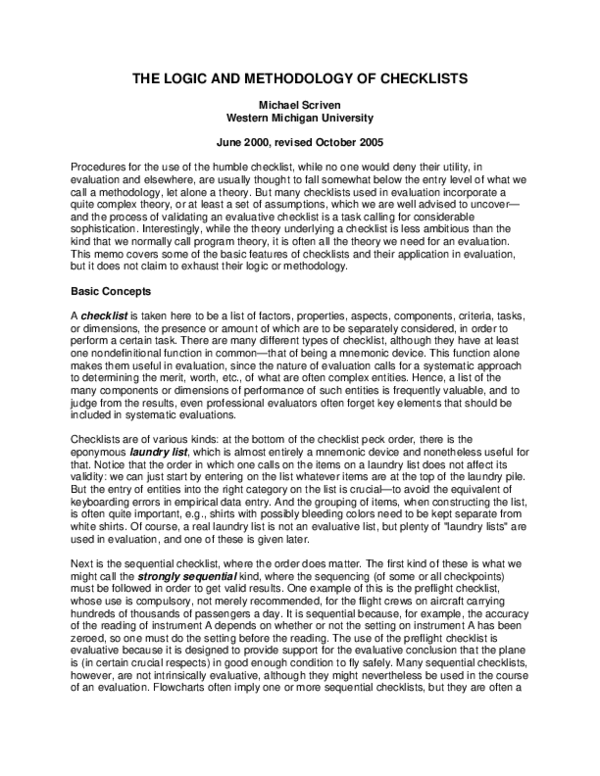 (PDF) The logic and methodology of checklists