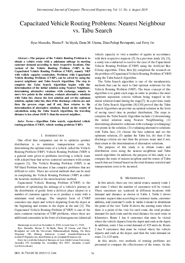 (PDF) Capacitated Vehicle Routing Problems: Nearest Neighbour vs. Tabu Search