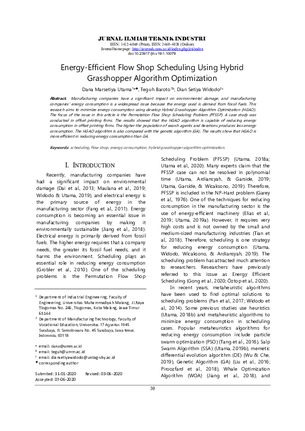 (PDF) Energy-Efficient Flow Shop Scheduling Using Hybrid Grasshopper Algorithm Optimization