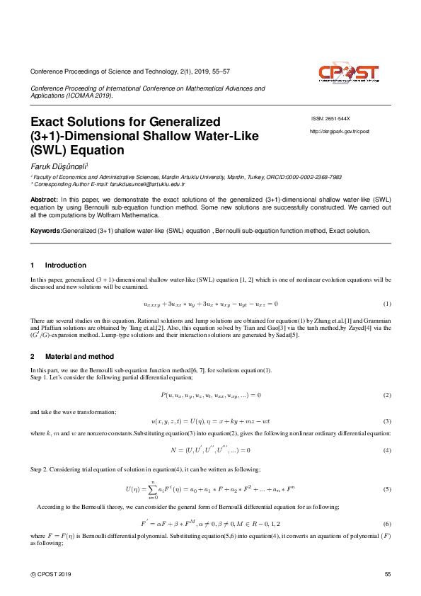 (PDF) Exact Solutions for Generalized (3+1)-Dimensional Shallow Water ...