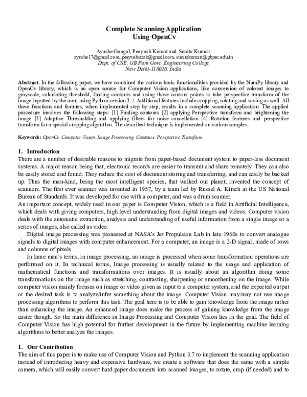 (PDF) Complete Scanning Application Using OpenCv