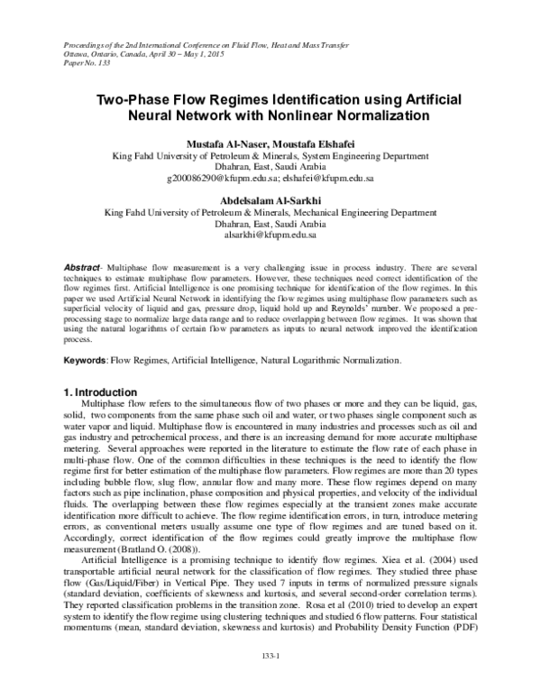 (PDF) Two-Phase Flow Regimes Identification using Artificial Neural Network with Nonlinear ...