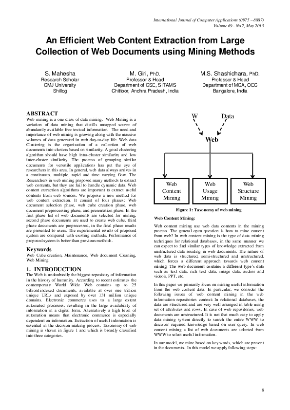 (PDF) An Efficient Web Content Extraction from Large Collection of Web Documents using Mining ...