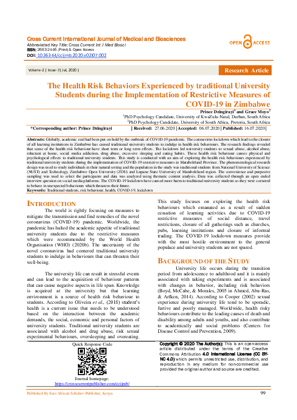 (PDF) The Health Risk Behaviors Experienced by traditional University ...