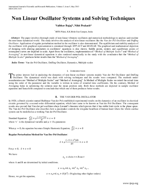 (PDF) Non Linear Oscillator Systems and Solving Techniques
