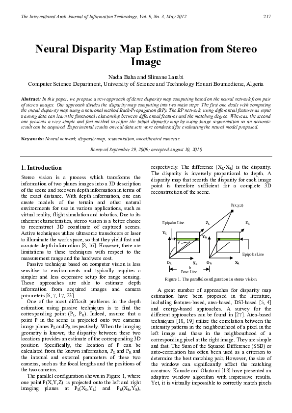 (PDF) Neural Disparity Map Estimation from Stereo Image