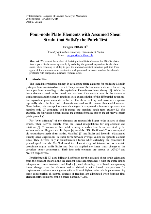 (PDF) Four-node Plate Elements with Assumed Shear Strain that Satisfy ...