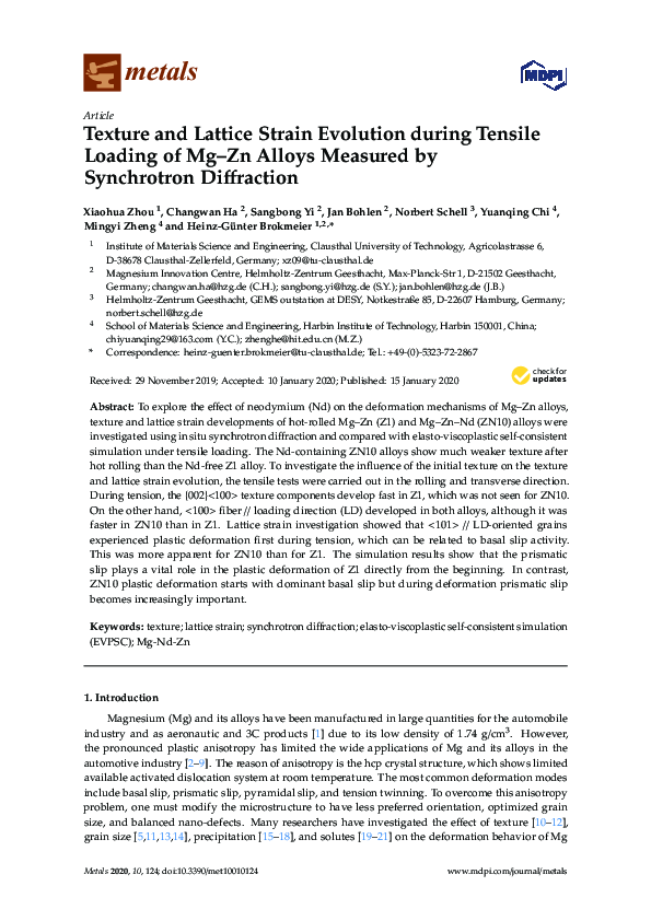 (PDF) Texture and Lattice Strain Evolution during Tensile Loading of Mg ...