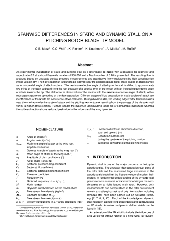 (PDF) Spanwise Differences in Static and Dynamic Stall on a Pitching Rotor Blade Tip Model