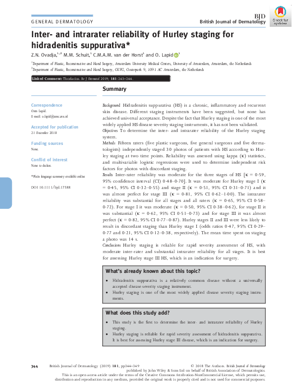 (PDF) Inter- and Intrarater Reliability of the Hurley Staging for ...