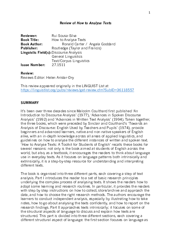 (PDF) How to Analyse Texts