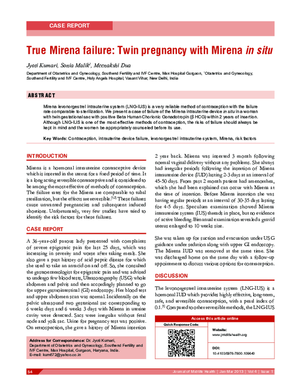 (PDF) True Mirena failure: Twin pregnancy with Mirena in situ
