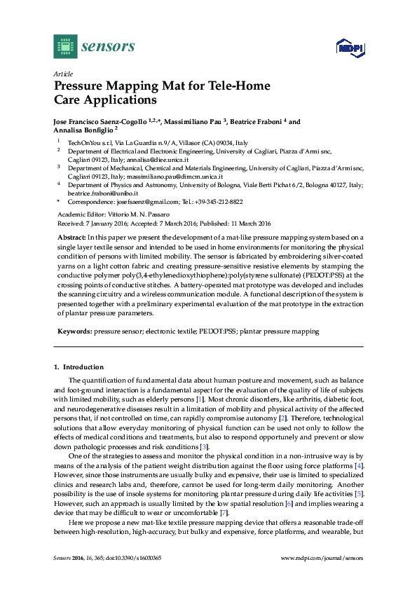 (PDF) Pressure Mapping Mat for Tele-Home Care Applications