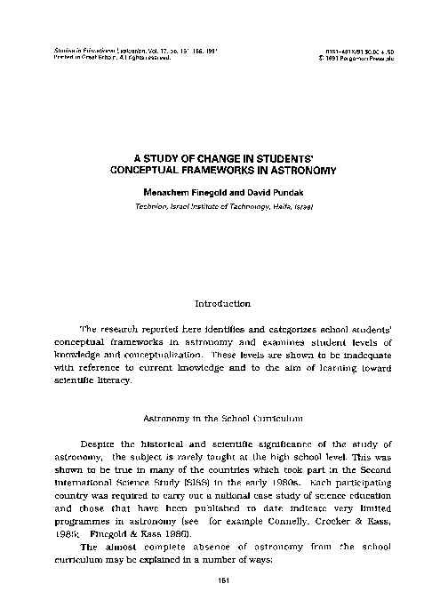 (PDF) A study of change in students' conceptual frameworks in astronomy